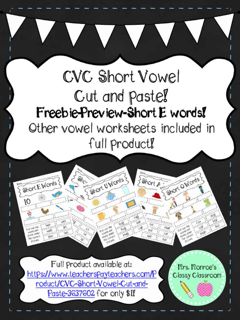 CVC Short Vowel Cut and Paste!: Freebie-Preview-Short E Words! Other ...