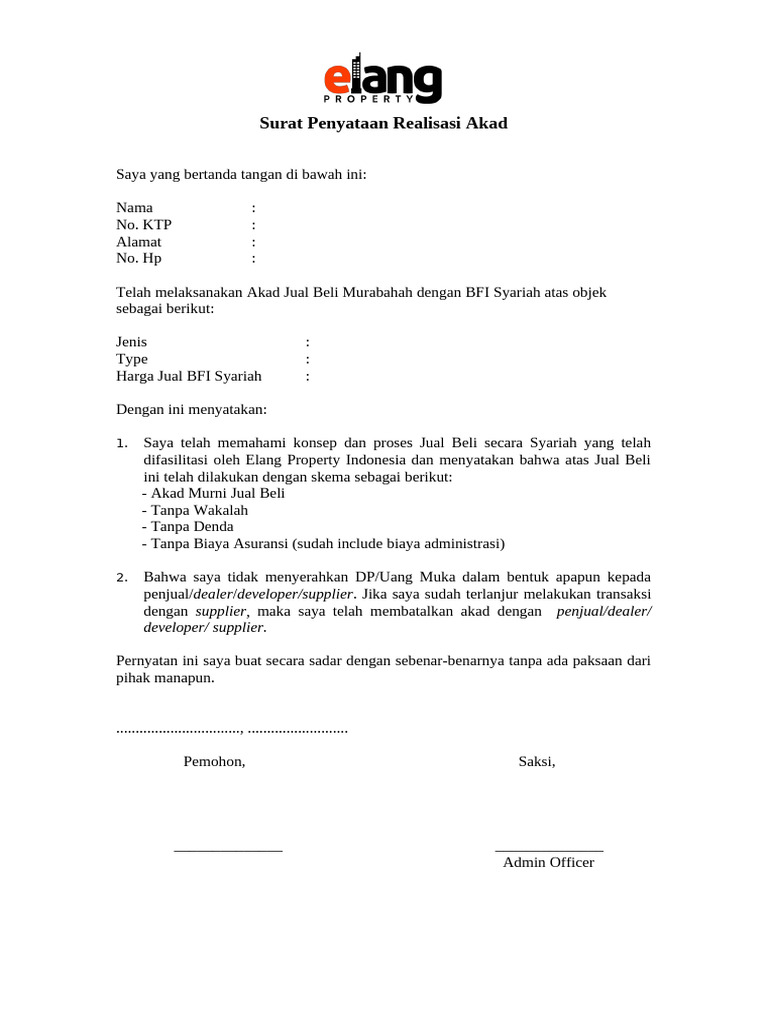 Form Realisasi Akad | PDF