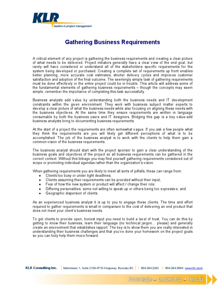 Articles BA Gathering Business Requirements | PDF | Intelligence ...