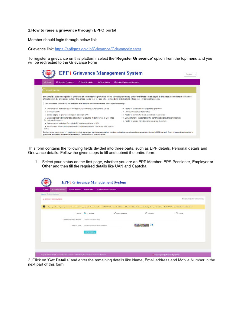 How to Raise Grievance on EPFO Portal | PDF