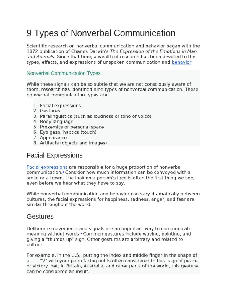 Understanding 9 Nonverbal Communication Types | PDF | Nonverbal ...