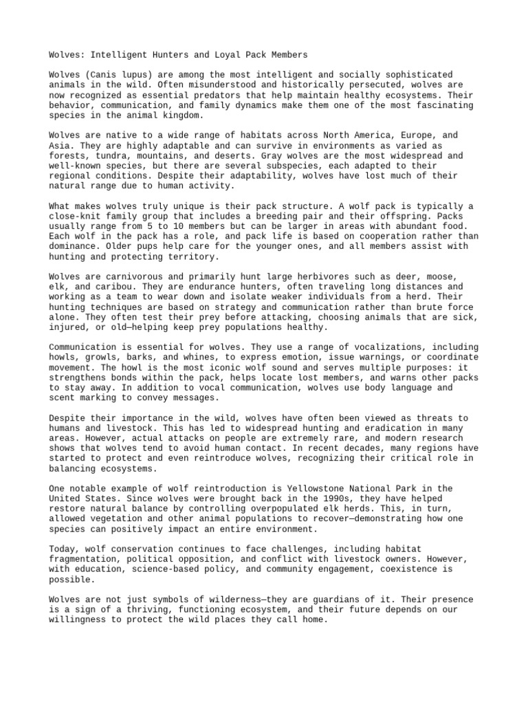 Article - Wolves - Intelligent Hunters and Loyal Pack Members | PDF ...