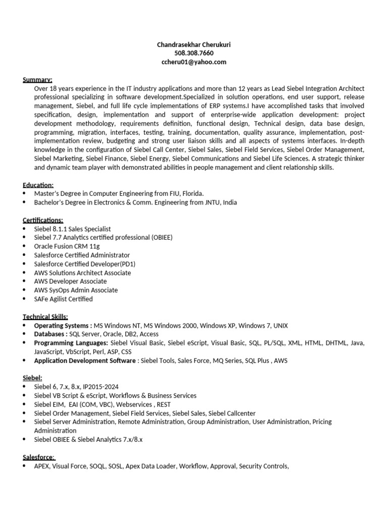 Chandrasekhar Cherukuri | PDF | Databases | Information Technology