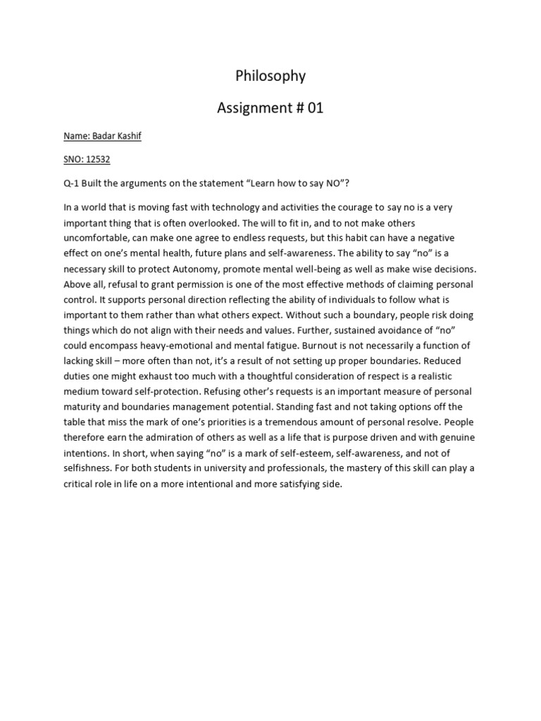 Philosophy Assignment # 01 | PDF