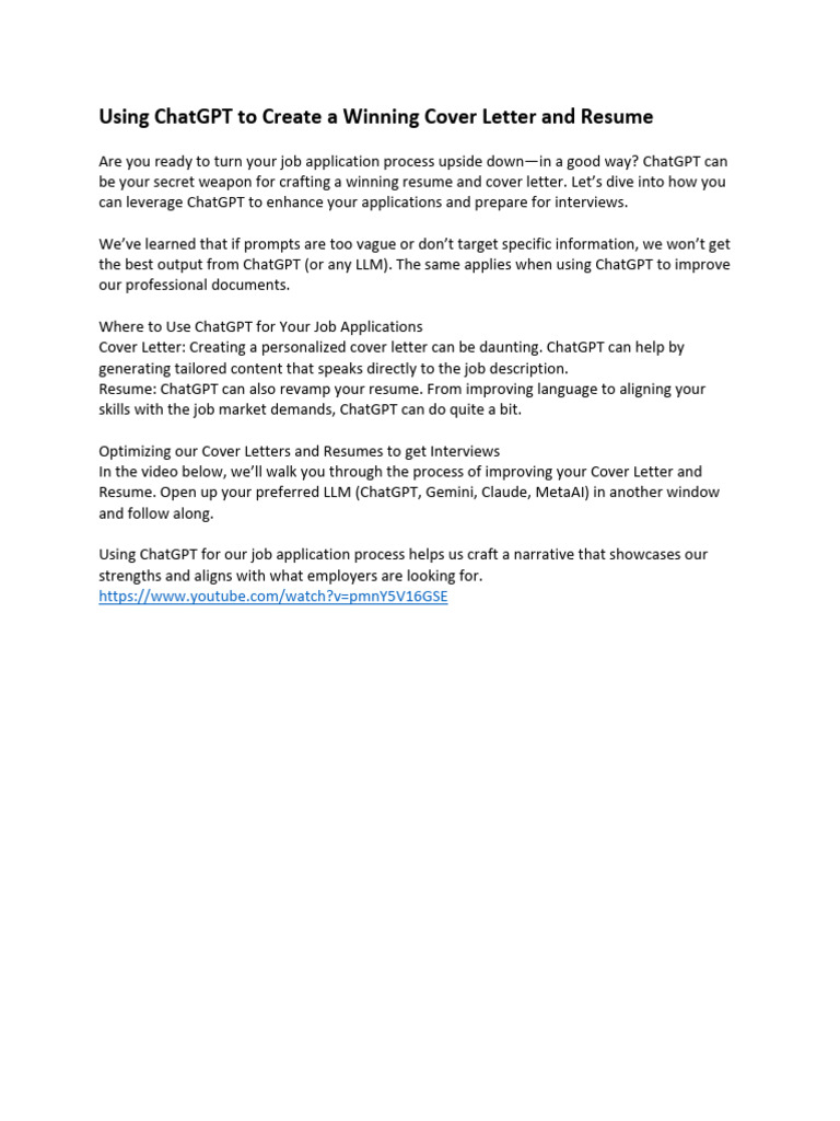 Using ChatGPT To Create A Winning Cover Letter and Resume | PDF