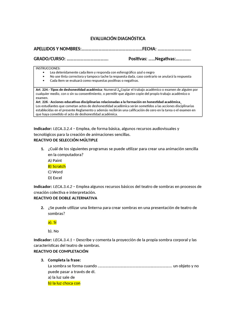 EVALUACION DIAGNOSTICA 8vo EGB ECA | PDF