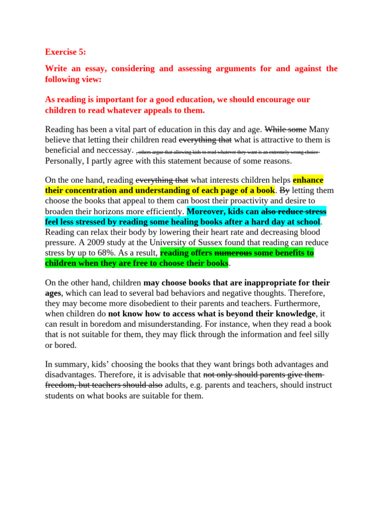 Reading Children Essay Correct | PDF
