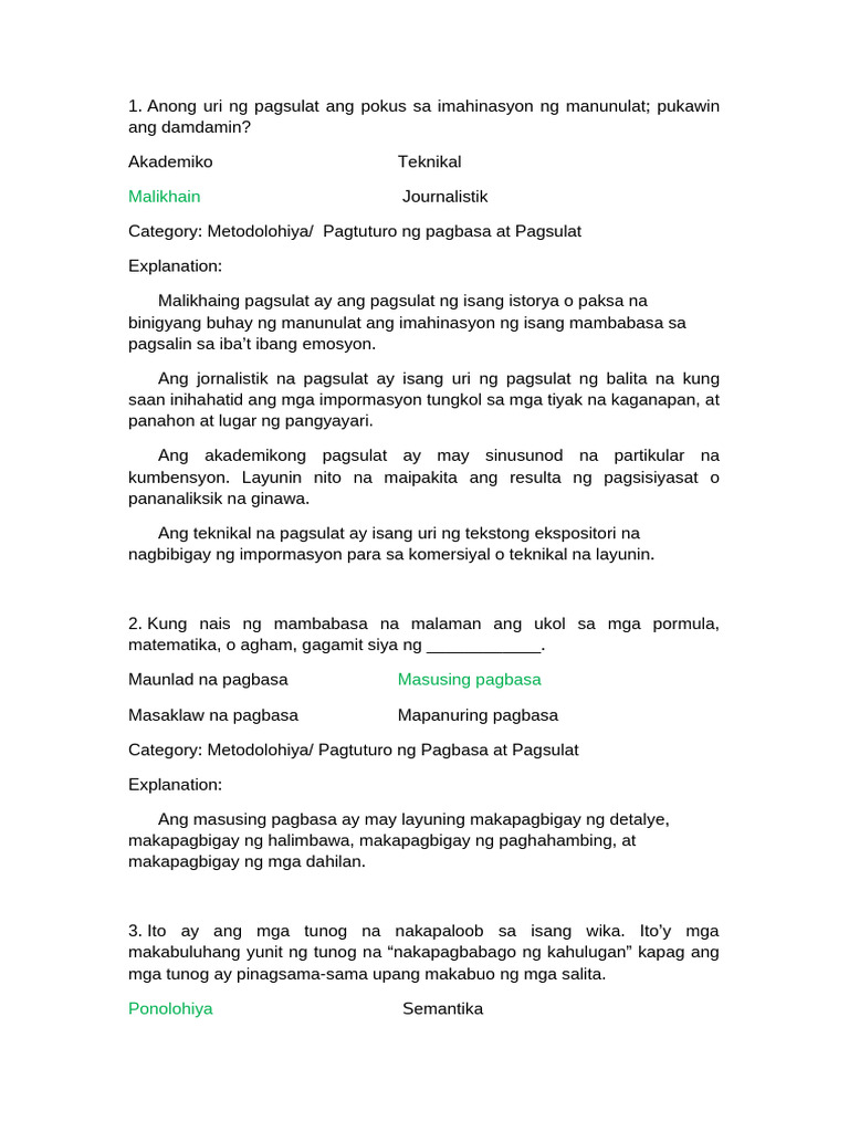 FILIPINO Final Coaching | PDF