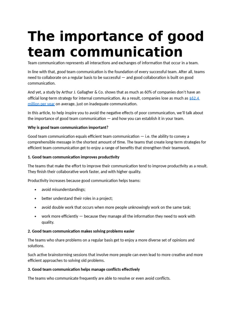 The Importance of Good Team Communication | PDF | Communication | Team ...