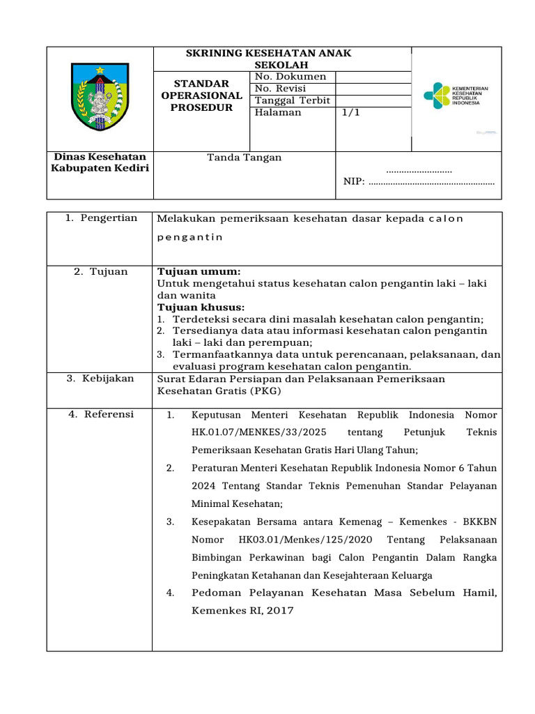 Sop Skrining Catin | PDF