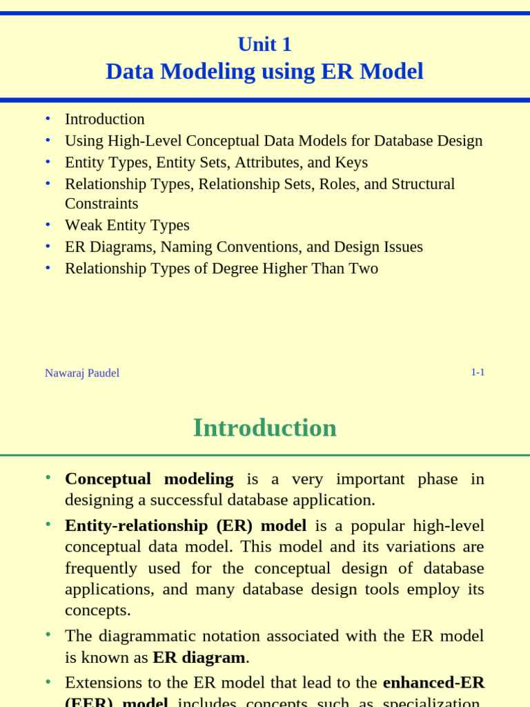 Unit 1 - Entity-Relationship (ER) Modeling | PDF | Conceptual Model | Data Model