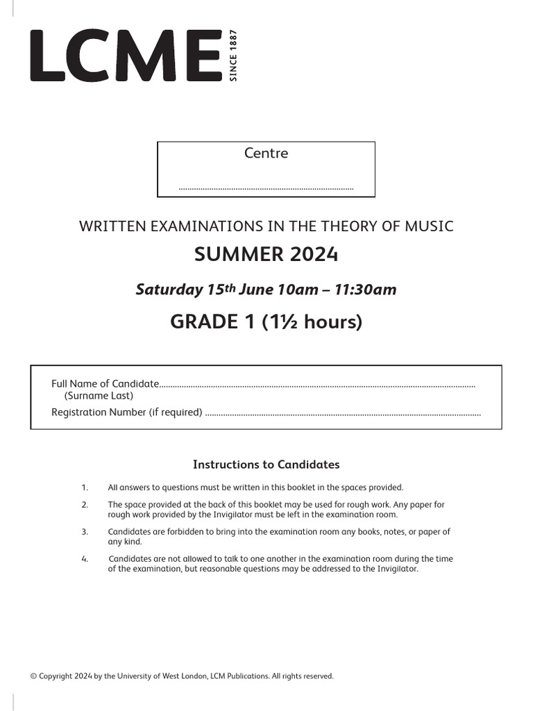 LCM Theory 2024 Summer Grade1 | PDF | Scale (Music) | Musical Techniques