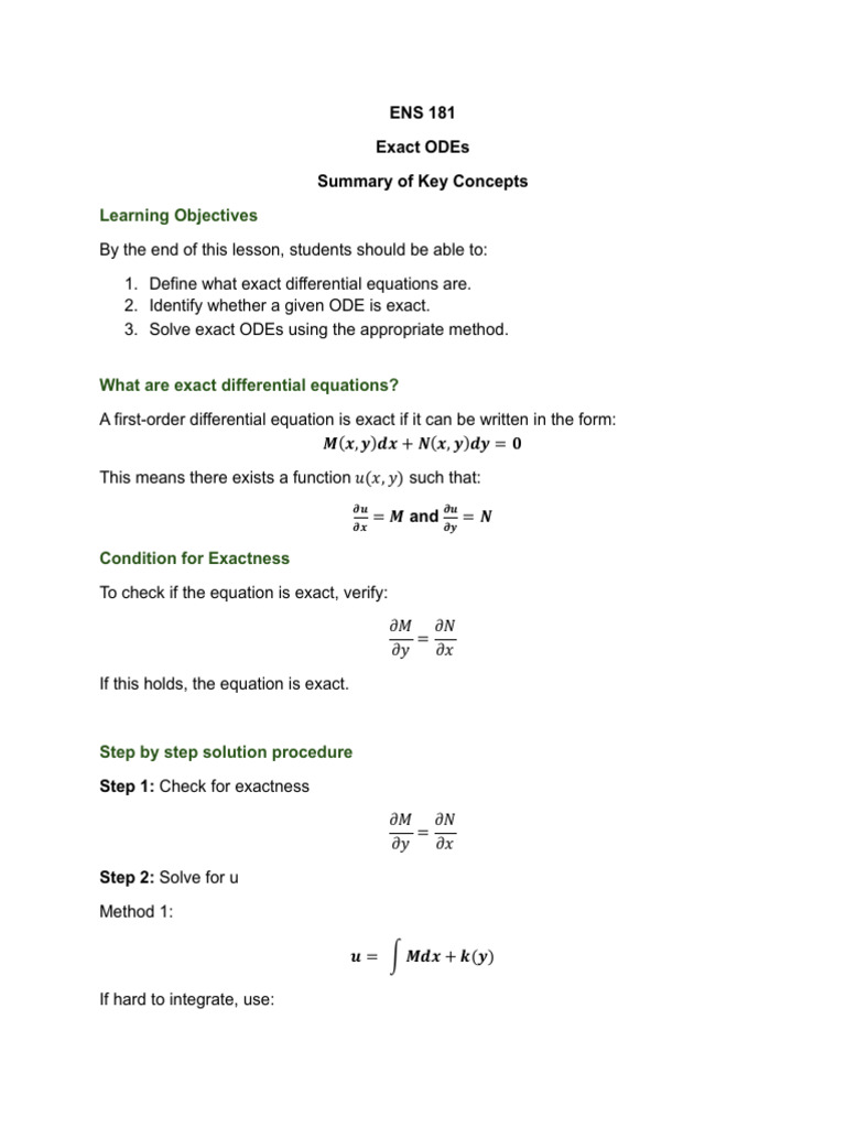 Exact ODEs | PDF | Ordinary Differential Equation | Subtraction