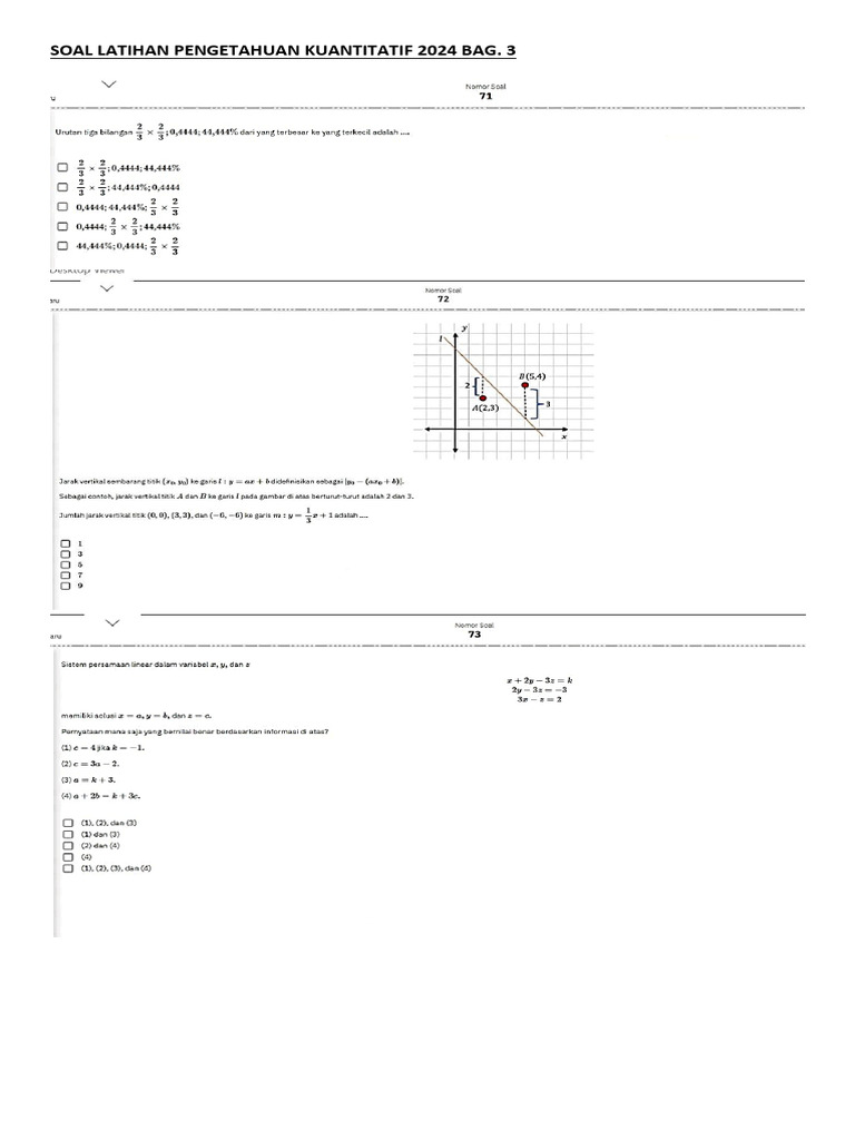 Soal Latihan Pengetahuan Kuantitatif 2024 Bag. 3 | PDF