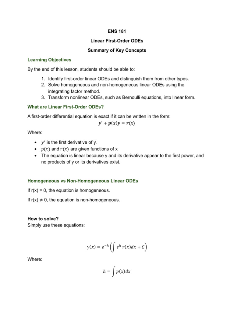 Linear First-Order ODEs Explained | PDF | Ordinary Differential ...