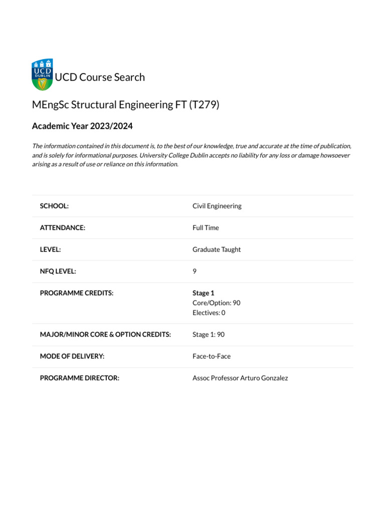 MEngSc Structural Engineering FT (T279) - Programme Details | PDF | Engineering | Learning