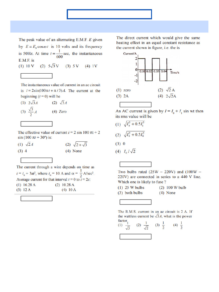 AC and EMW Physics Exam Keys | PDF