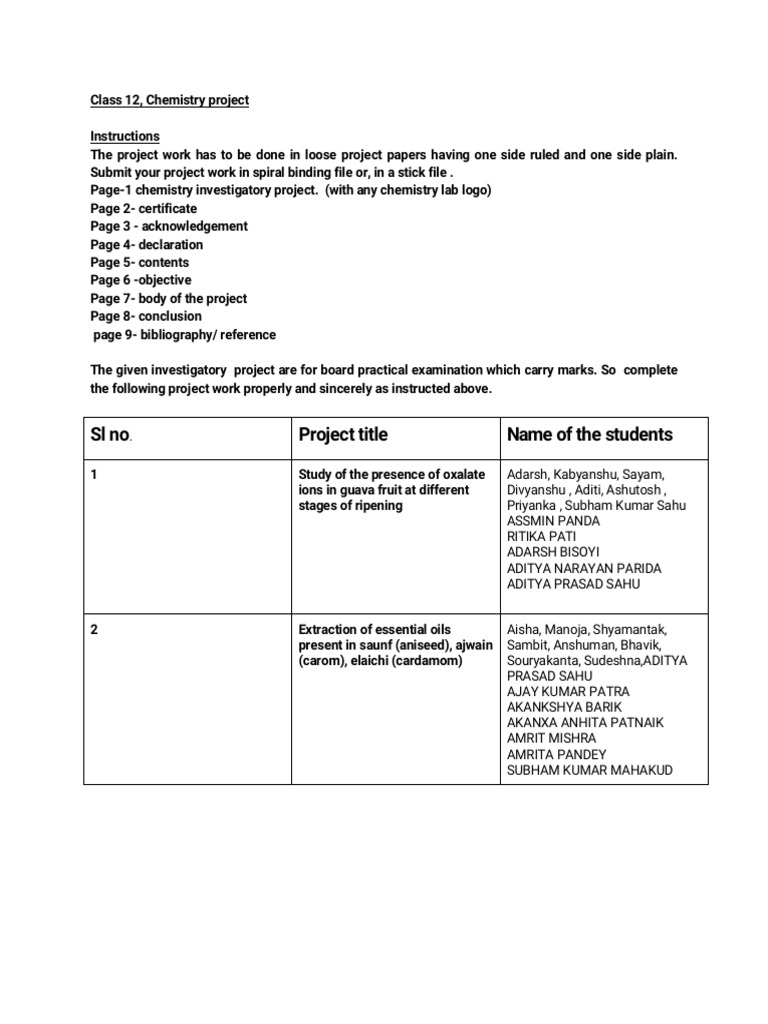 Class 12 Chemistry Project Guidelines | PDF