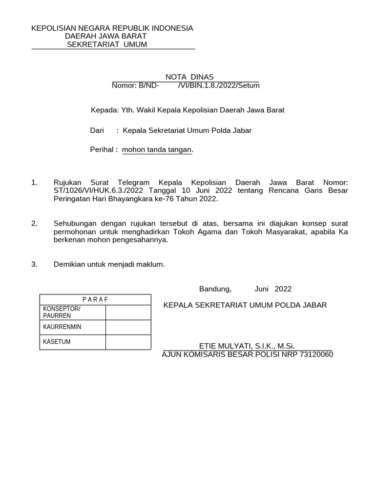 Contoh Nota Dinas Dan Surat Biasa | PDF