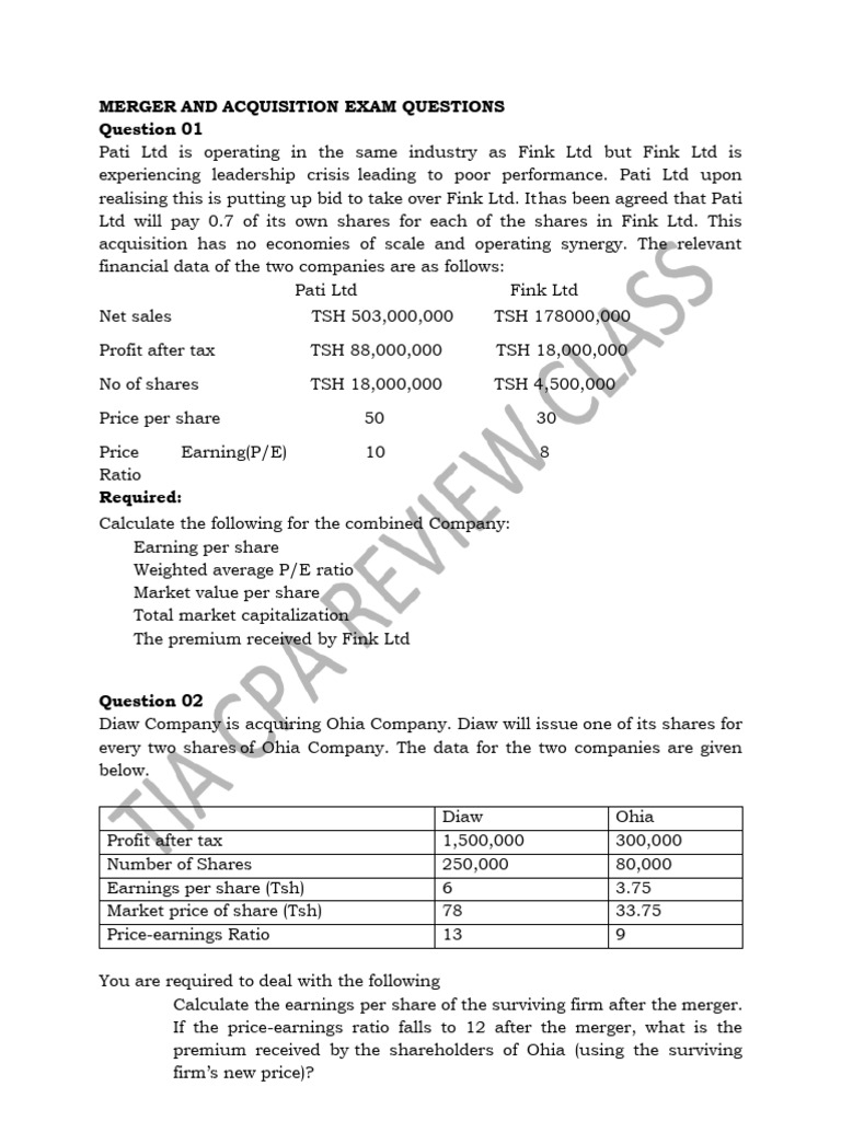 Merger Part B Merger Review Questions | PDF | Mergers And Acquisitions | Dividend