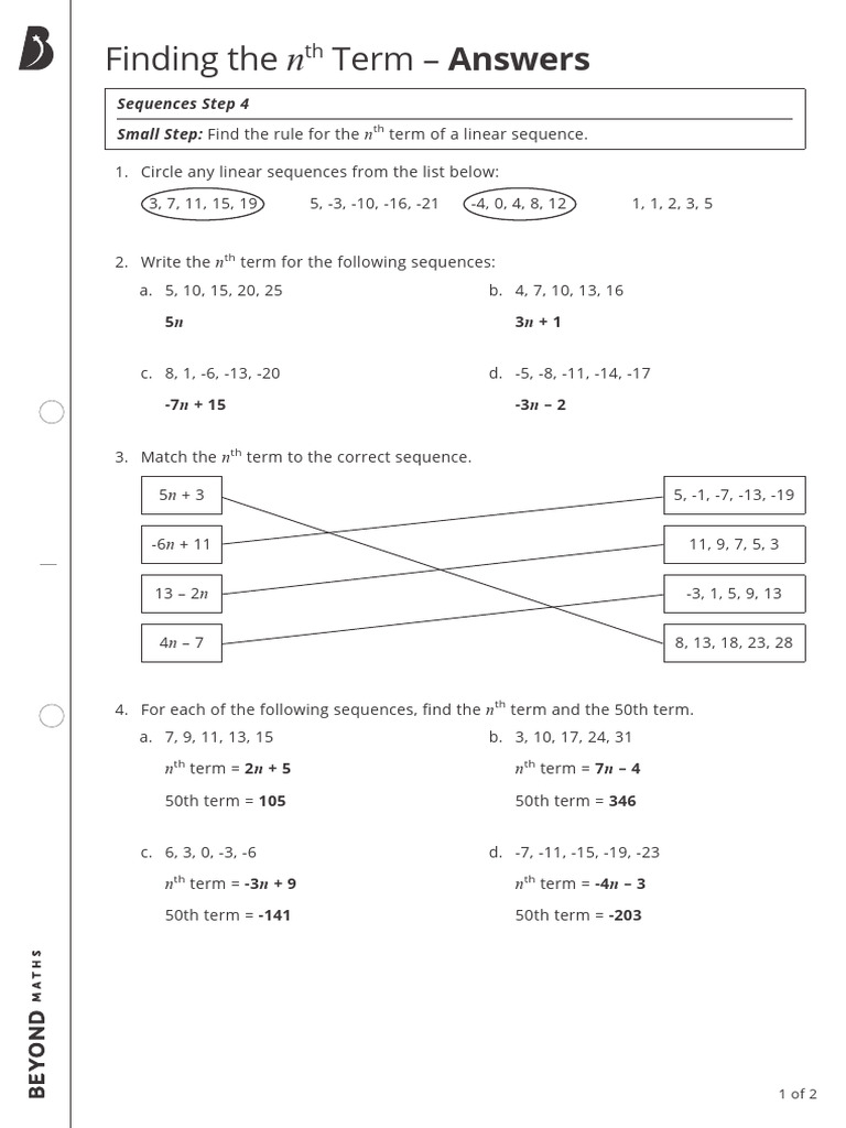 Small Step 4 - Finding The NTH Term - Answers | PDF | Mathematics ...