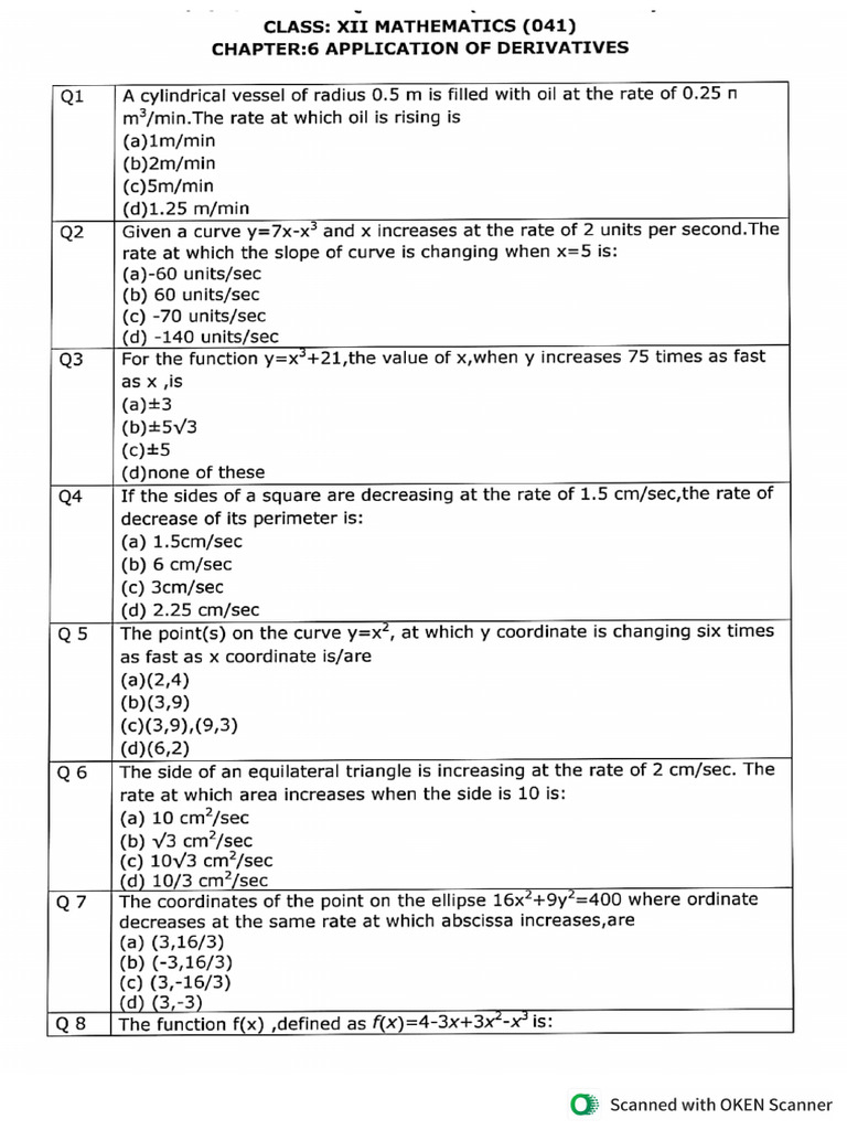 Gr12MathematicsHolidayWorksheet (ApplicationsofDerivatives) | PDF