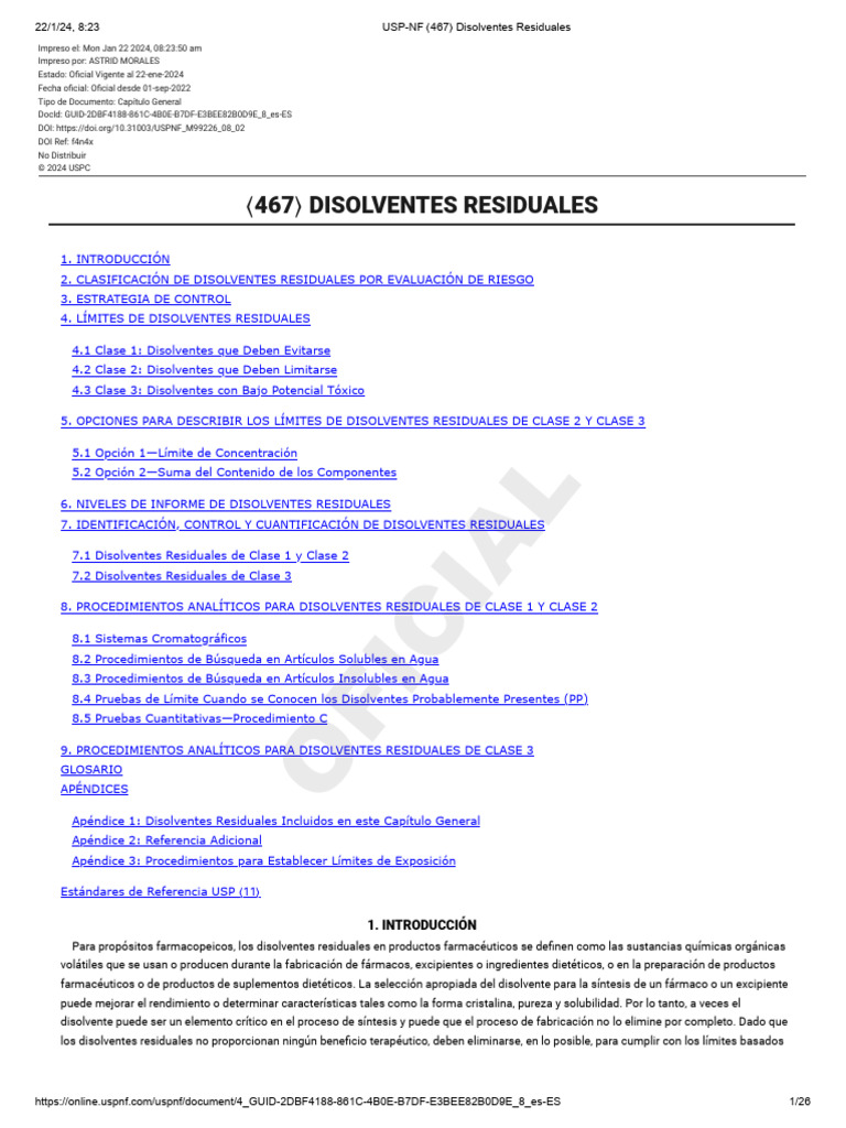 USP-NF 467 Disolventes Residuales | PDF | Solvente | Medicamentos con ...