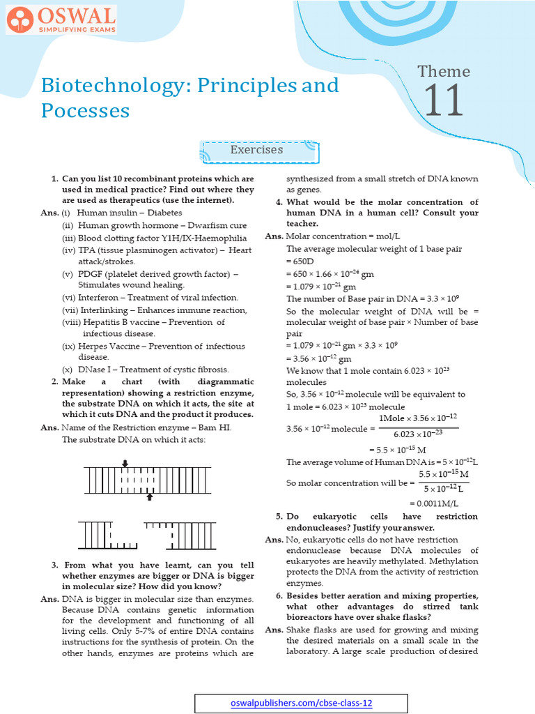 NCERT Solutions For Class 12 Biology Chapter 11 Biotechnology Principles and Pocesses | PDF ...