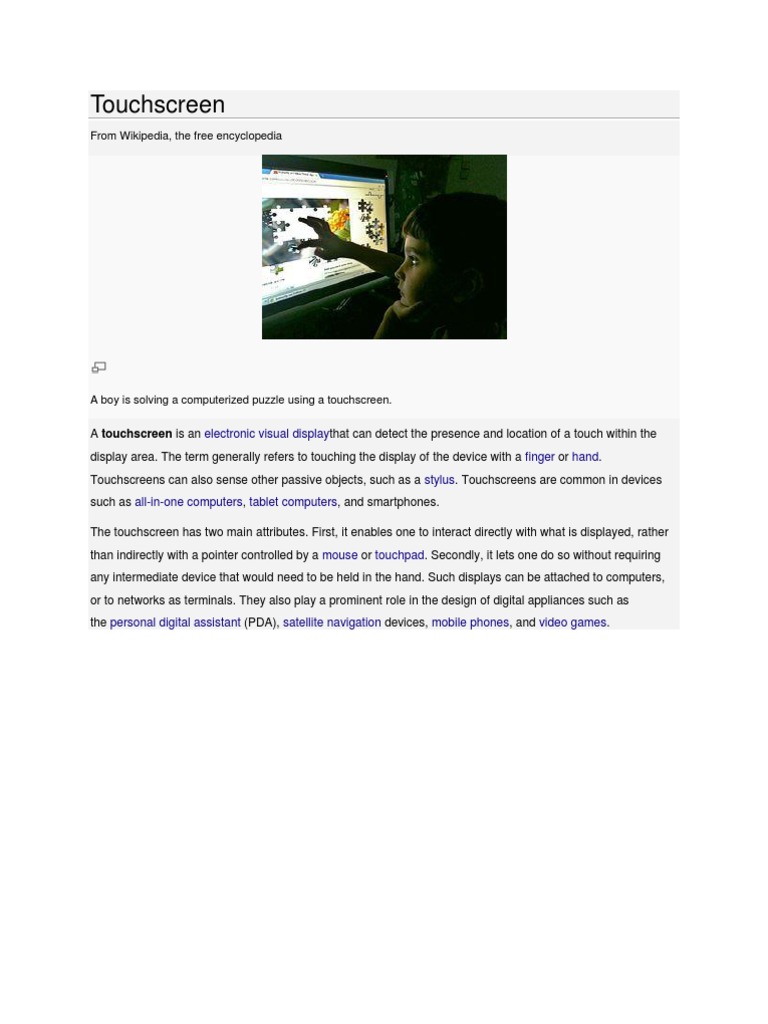 Touchscreen: From Wikipedia, The Free Encyclopedia | PDF | Touchscreen ...