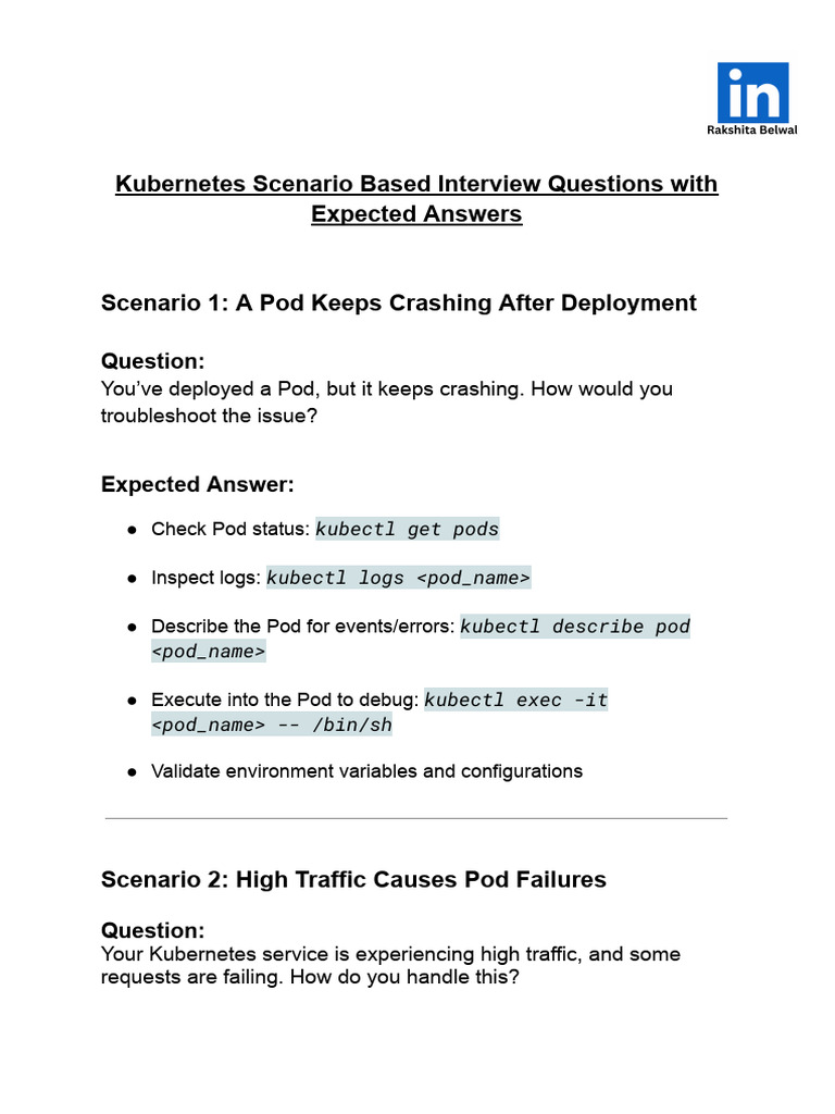 k8s Scenario Based Questions With The Expected Answers-1 | PDF | Computer Engineering | Computing