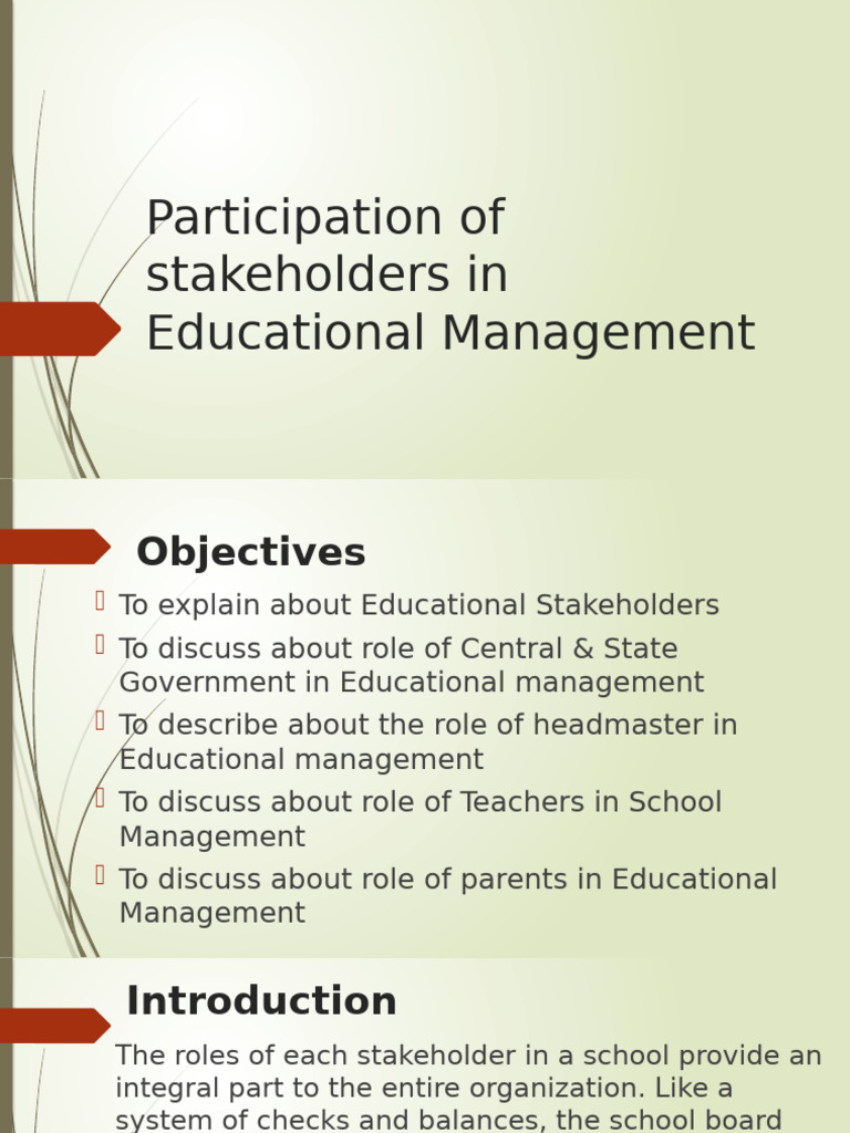 Participation of Stakeholders in Educational Management | PDF