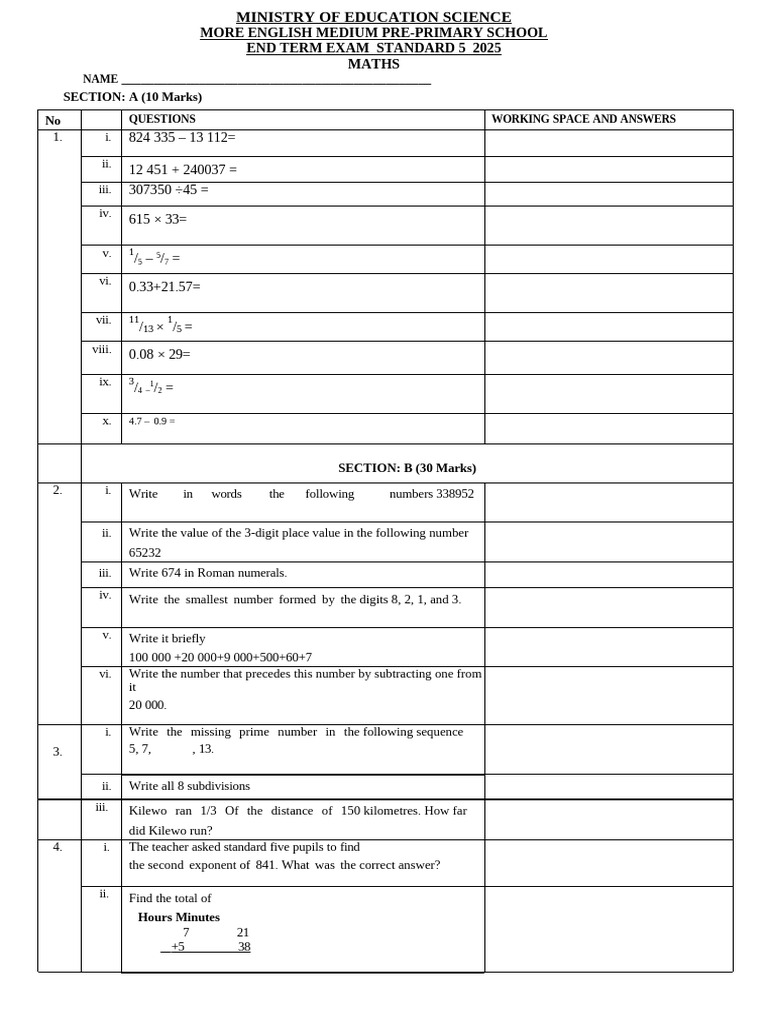 Mathematics Class V | PDF | Numbers | Arithmetic