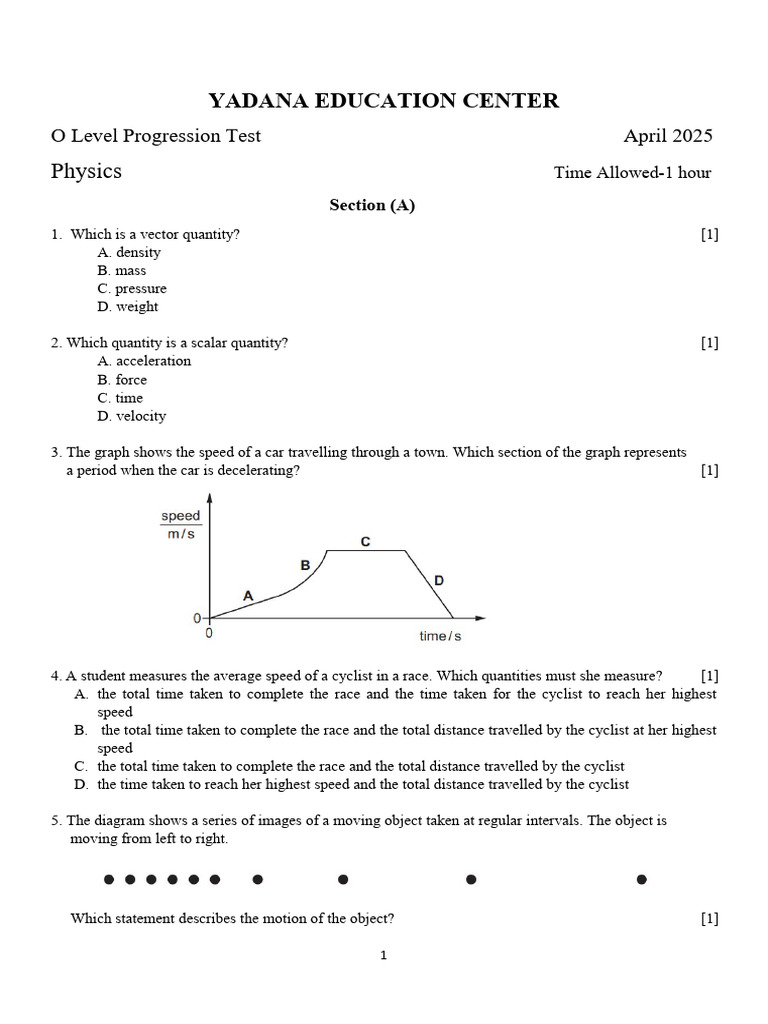 YEC O Level April2025 | PDF | Acceleration | Weight
