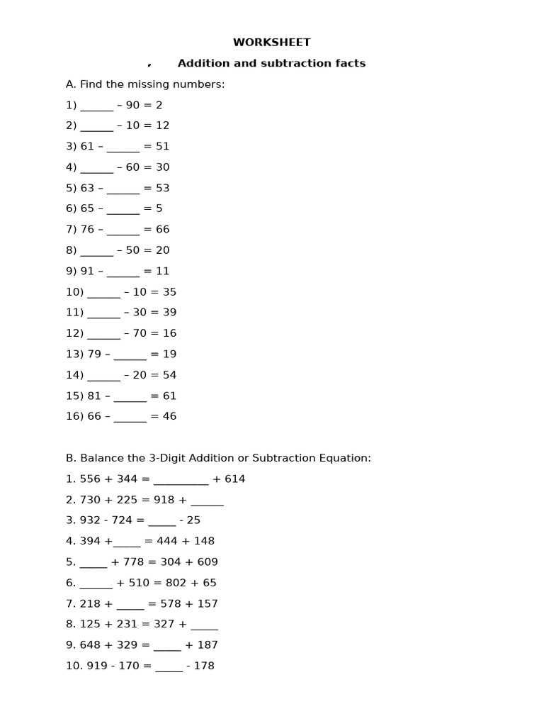 S - Add and Sub Facts | PDF
