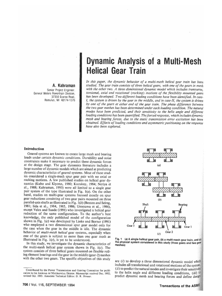 Dynamic Analysis of A Multi Mesh Helical Gear Train | PDF | Gear | Helix