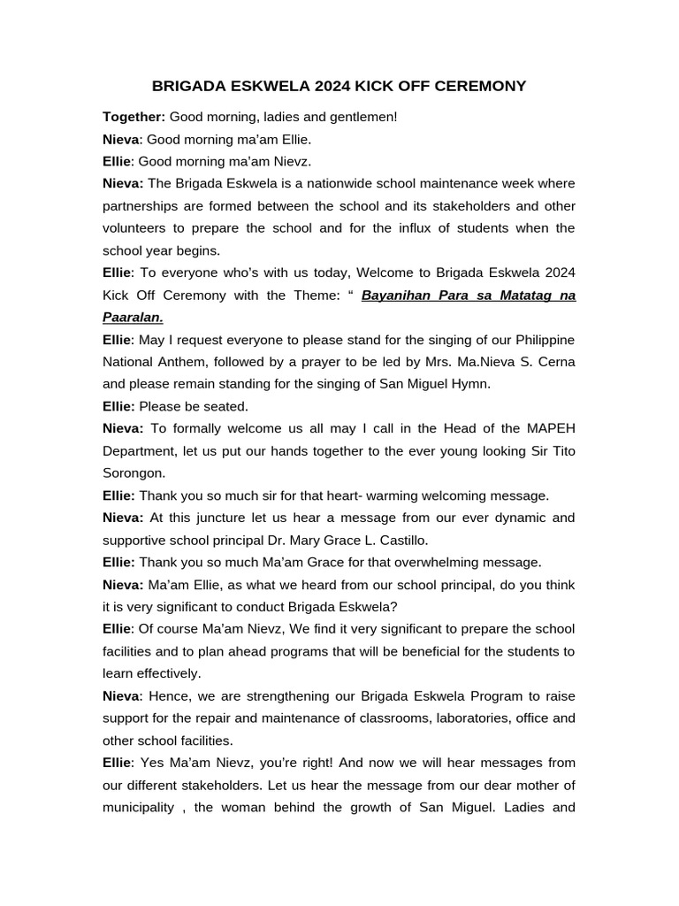 Brigada Eskwela 2024 Kick Off Ceremony | PDF