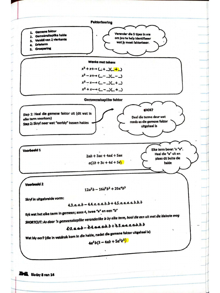 Faktorisering - Werkkaart 4-14 | PDF