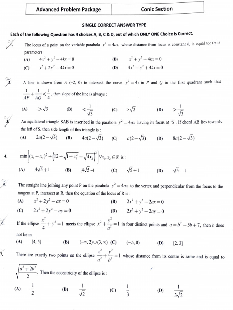 Conics Assignment Level 3 | PDF | Ellipse | Perpendicular