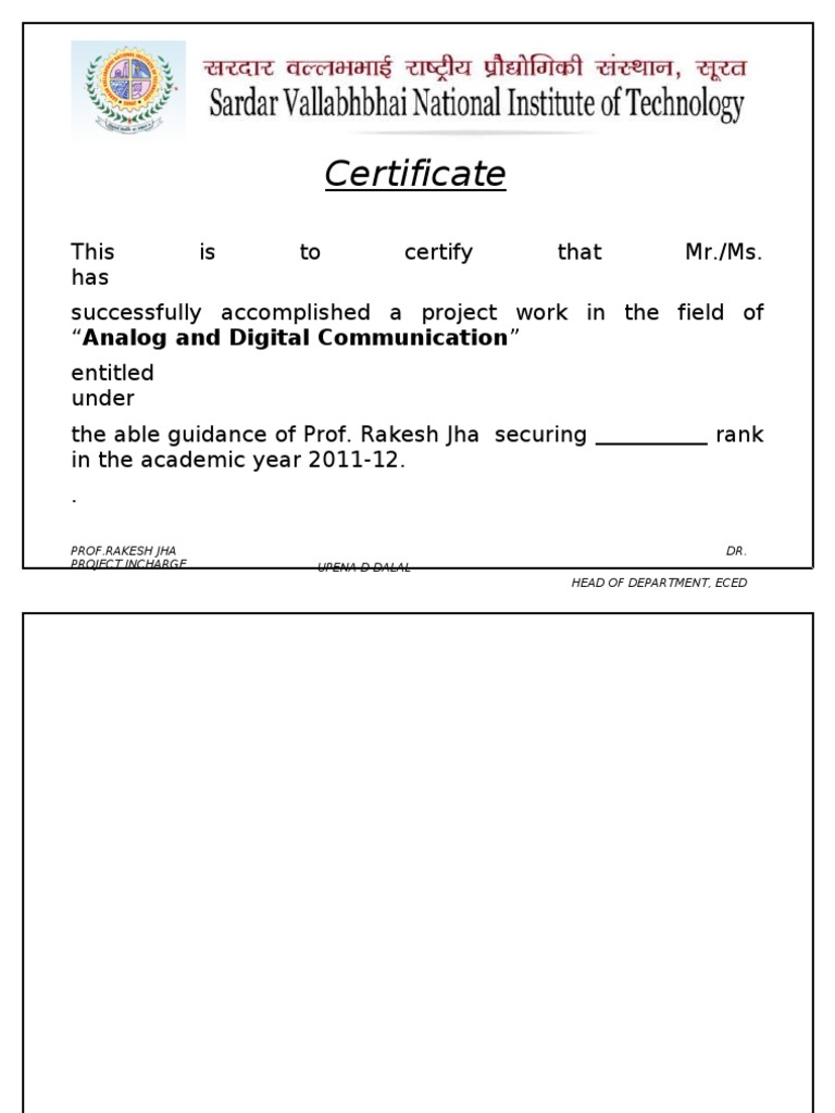 Certificate of Project Completion in Communication | PDF