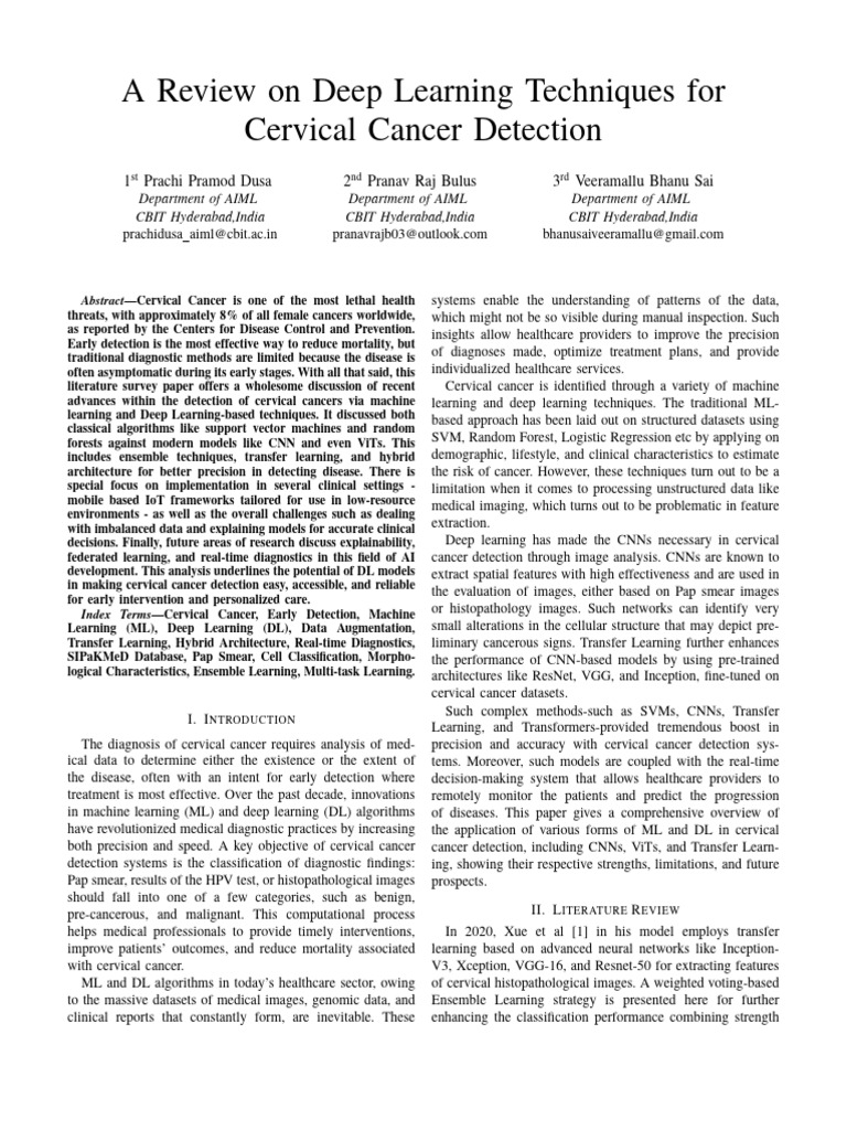 A Review On Deep Learning Techniques For Cervical Cancer Detection IEEE ...