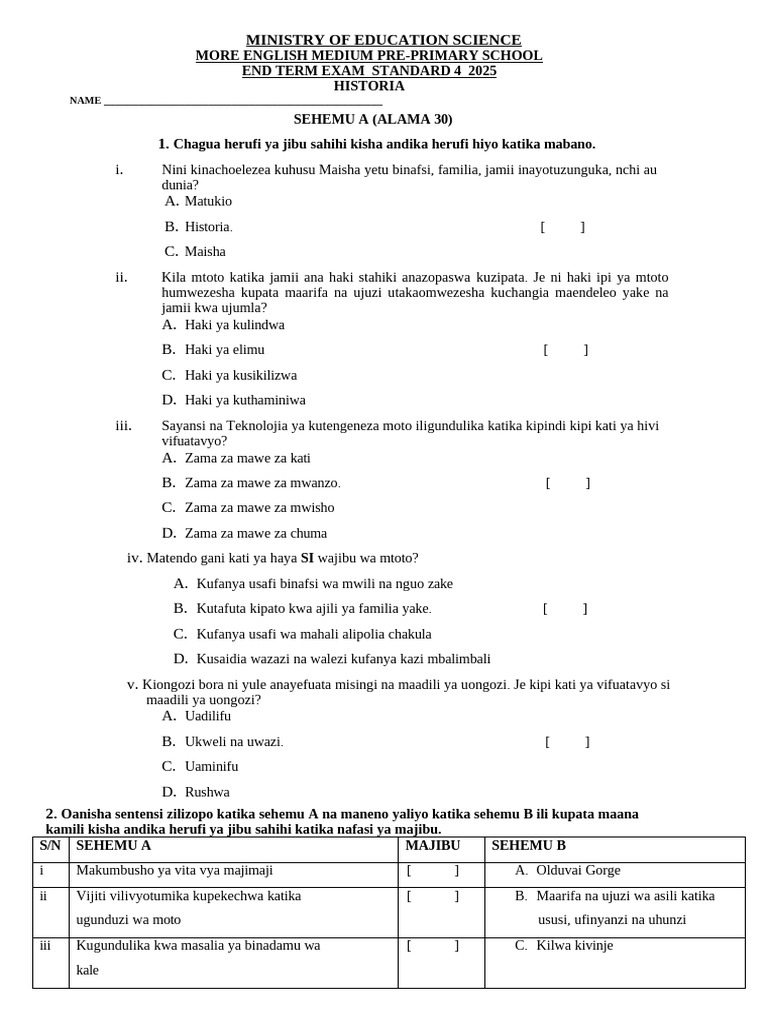 Historia Ya Tanzania Na Maadili STD 4 | PDF