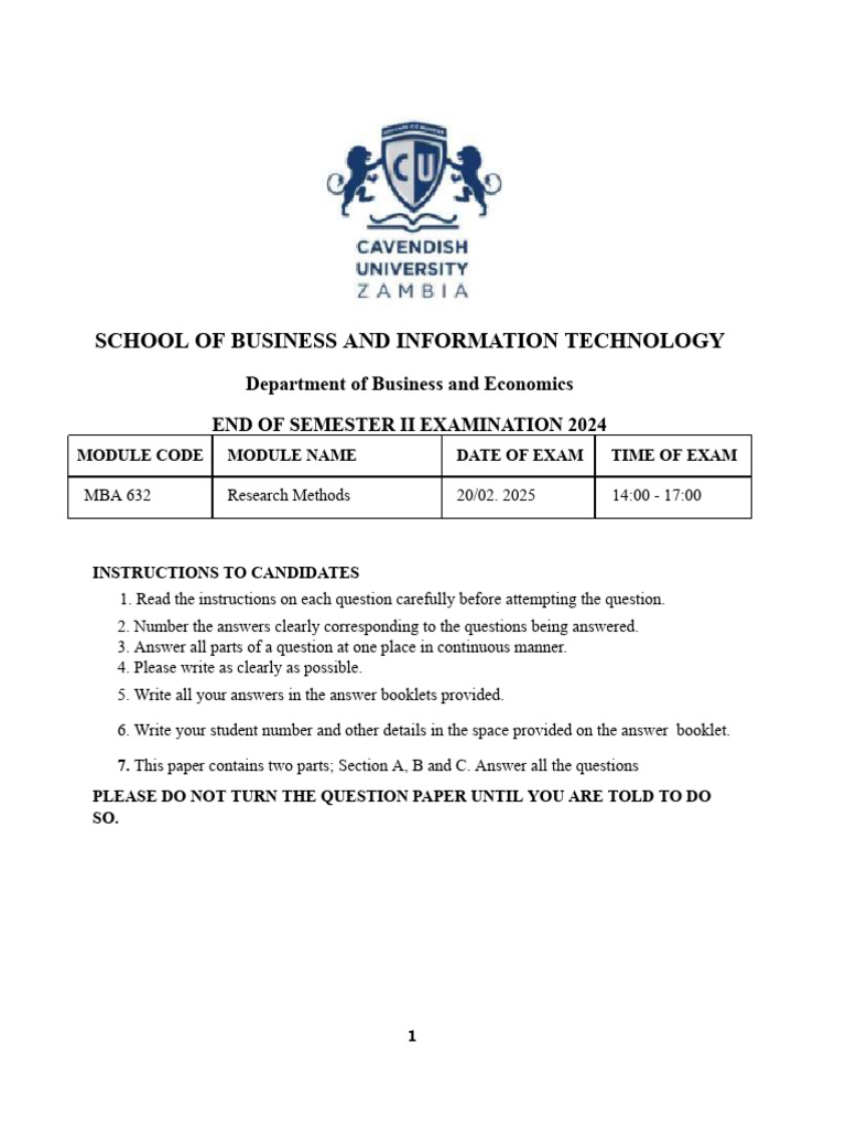 Mba 632 Research Methods Examination 21 | PDF | Phenomenology ...