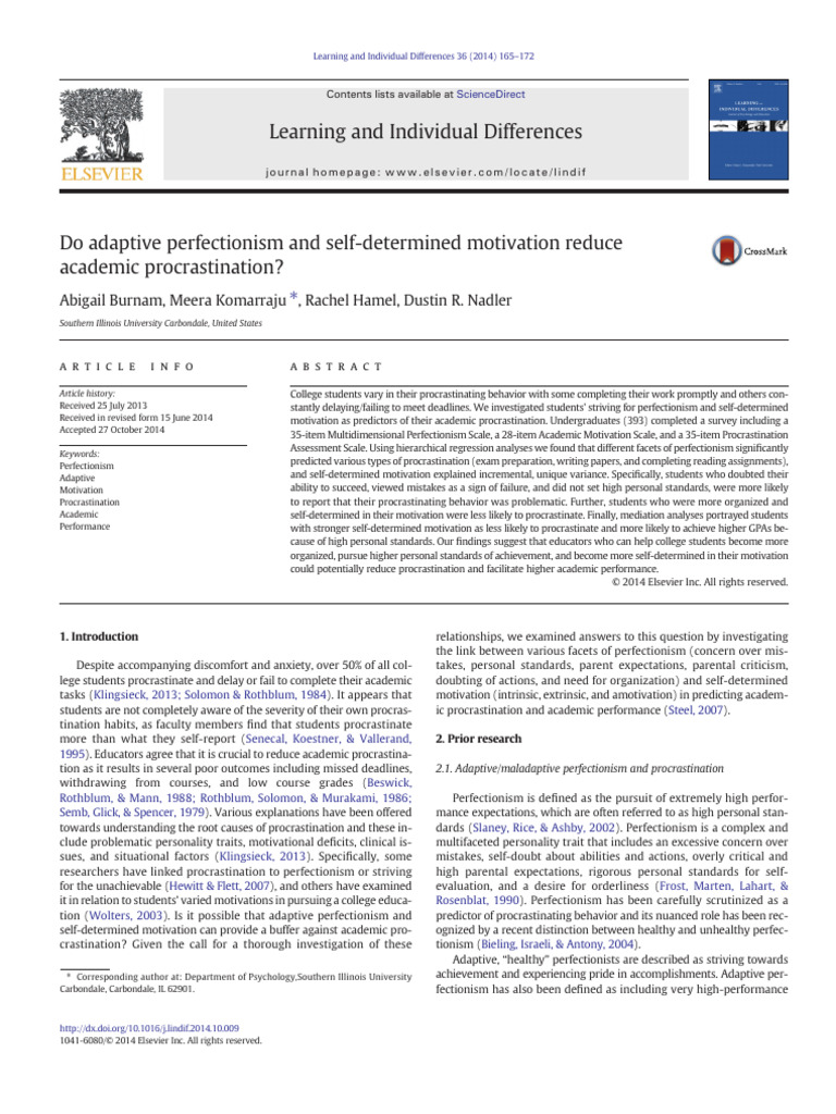 Learning and Individual Differences: Abigail Burnam, Meera Komarraju, Rachel Hamel, Dustin R ...