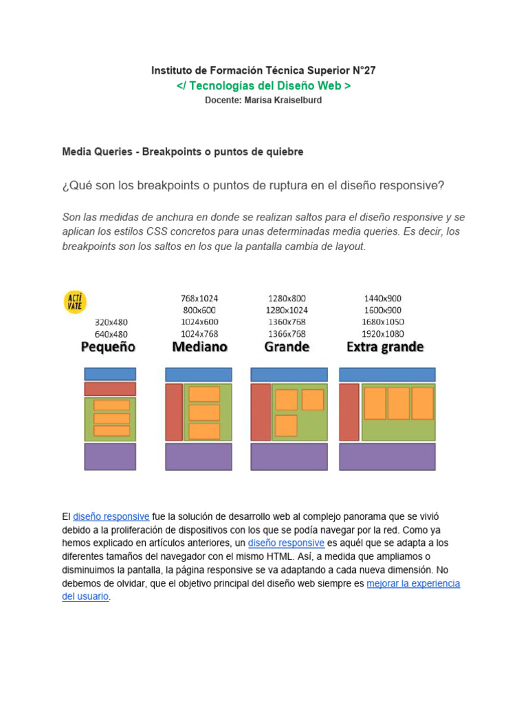 Breakpoints en Diseño Responsive | PDF | Diseño web adaptable | Diseño web