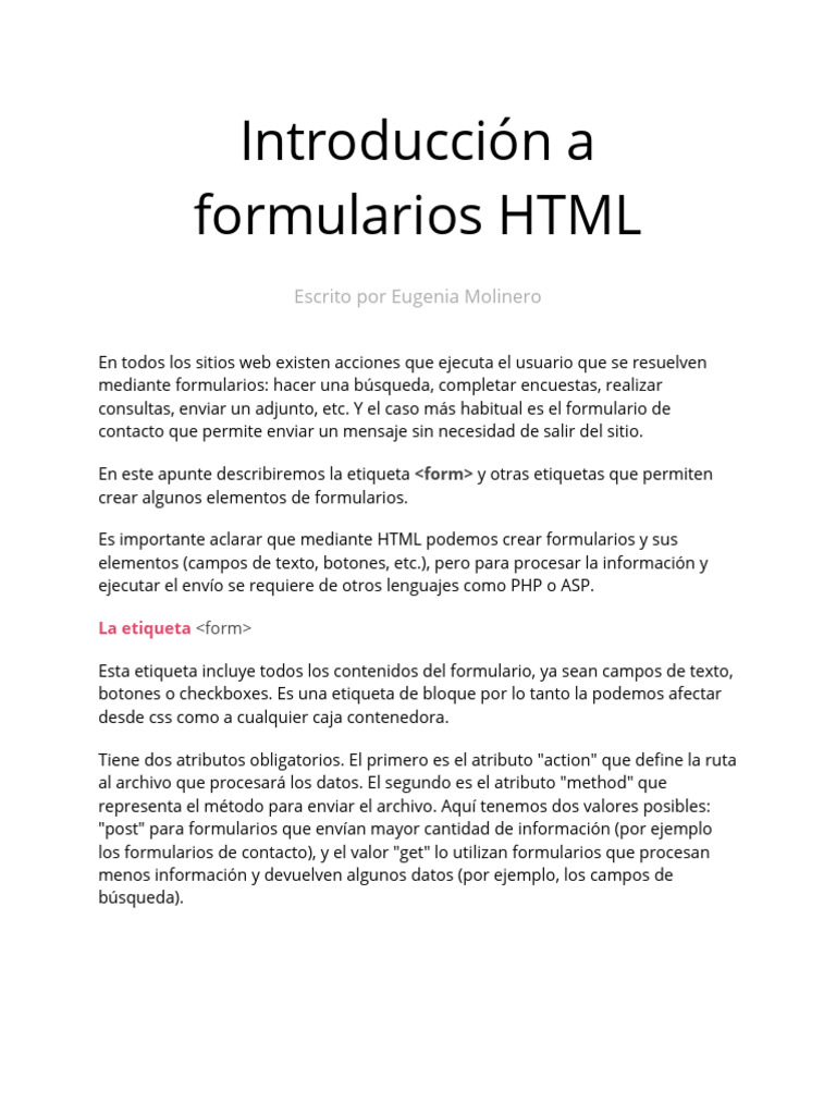 Introduccion A Formularios HTML | PDF | HTML | Programación de computadoras