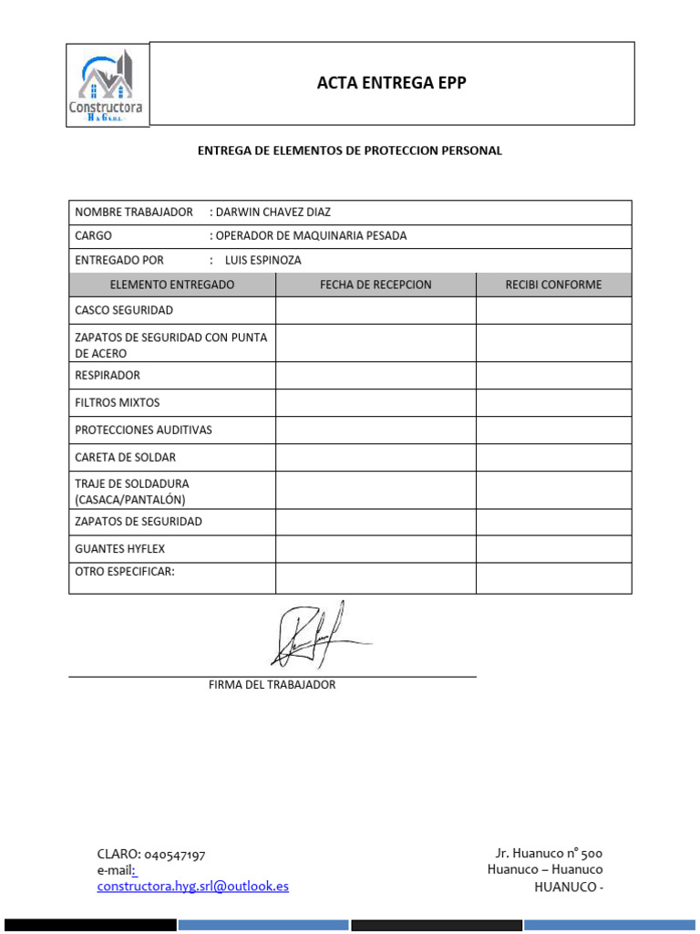 Acta Entrega EPP Darwin Chavez | PDF