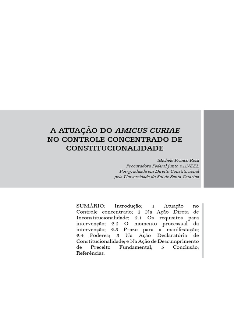 Amicus Curiae no Controle de Constitucionalidade | PDF | Intervenção ...