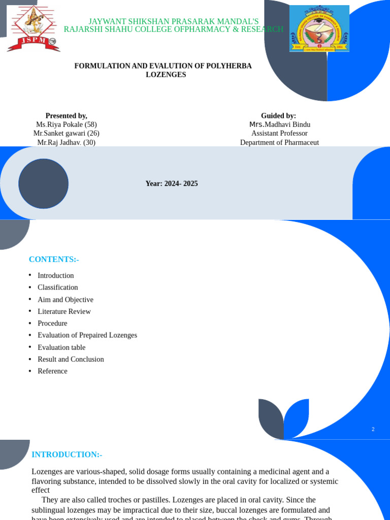 Formulation of Polyherbal Lozenges | PDF