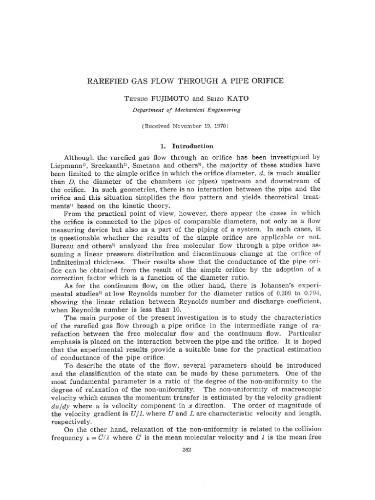Fujimoto1970 Rarefied Gas Flow Through A Pipe Orifice | PDF | Flow ...