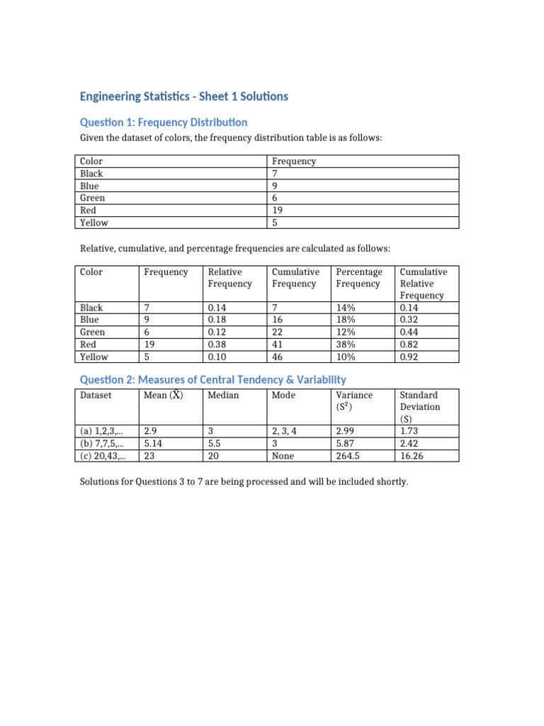 Engineering Statistics Solutions | PDF